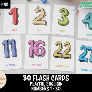 Printable Preschool Flashcards Numbers 1-30 Vibrant Colors - Etsy