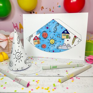 Coloring DIY Kids Party Hat, Printable Paper Hat for Coloring, Fun ...