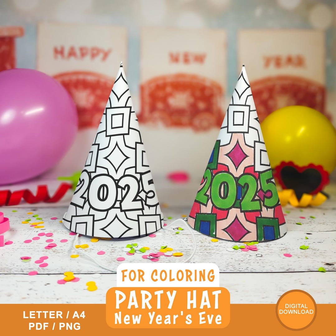 Coloring DIY Kids New Year's Eve Party Hat Printable Craft for ...