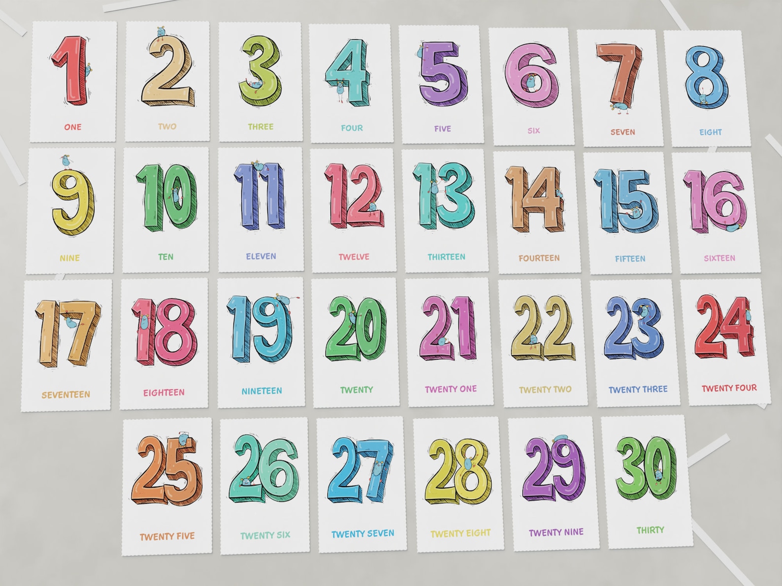 Printable Preschool Flashcards Numbers 1-30 Vibrant Colors Numerals - Etsy