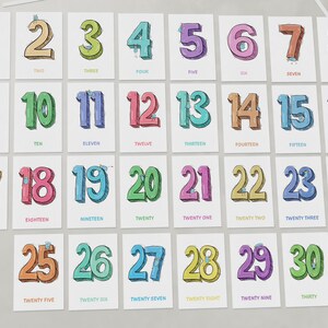 Printable Preschool Flashcards Numbers 1-30 Vibrant Colors Numerals - Etsy
