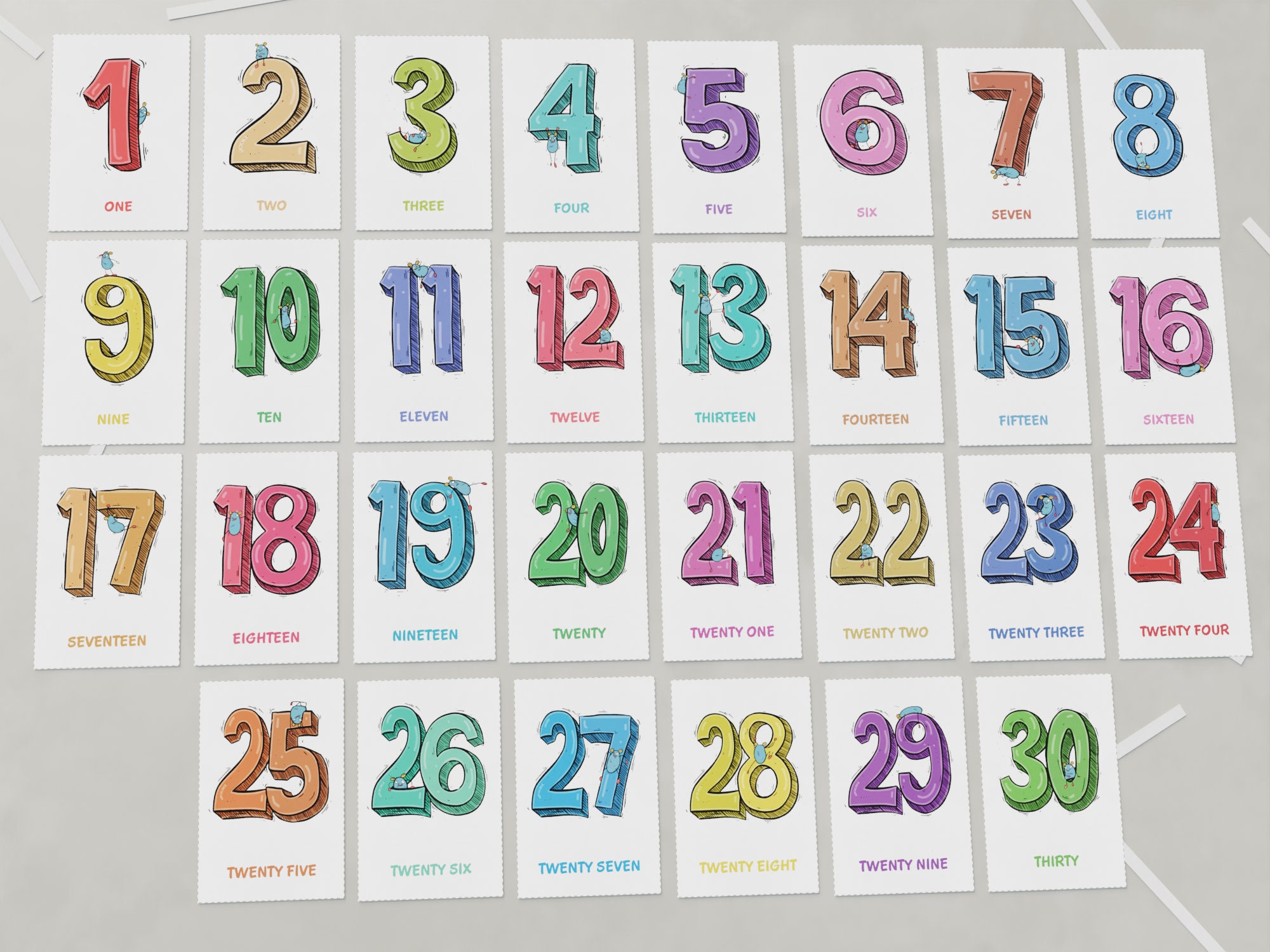 Printable Preschool Flashcards Numbers 1-30 Vibrant Colors Numerals - Etsy