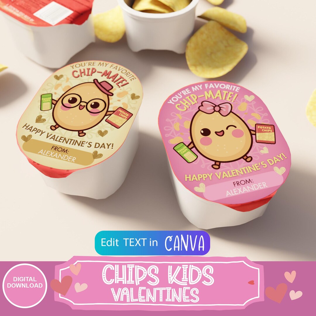 Printable Valentine Chip Snack Labels for Kids, Editable Pringles Tags ...