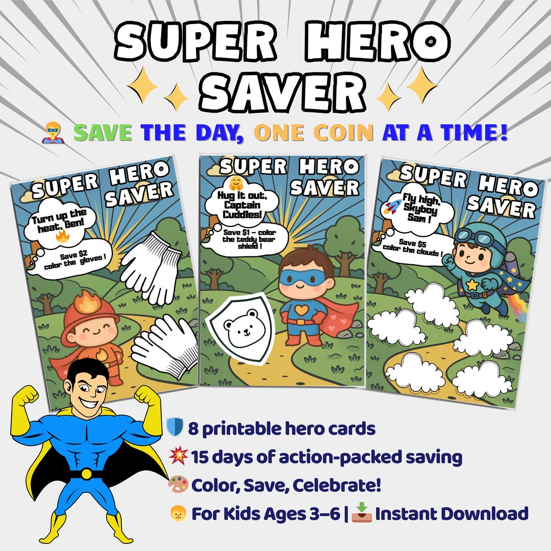 Super Hero Savings Tracker for Kids | Printable Money Challenge | Fun ...