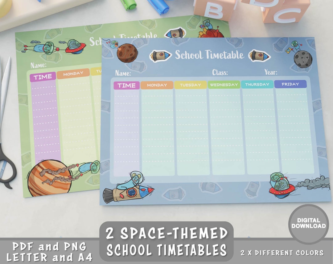 Space-themed Timetables for Kids - Instant Download in PNG & PDF - A4 ...