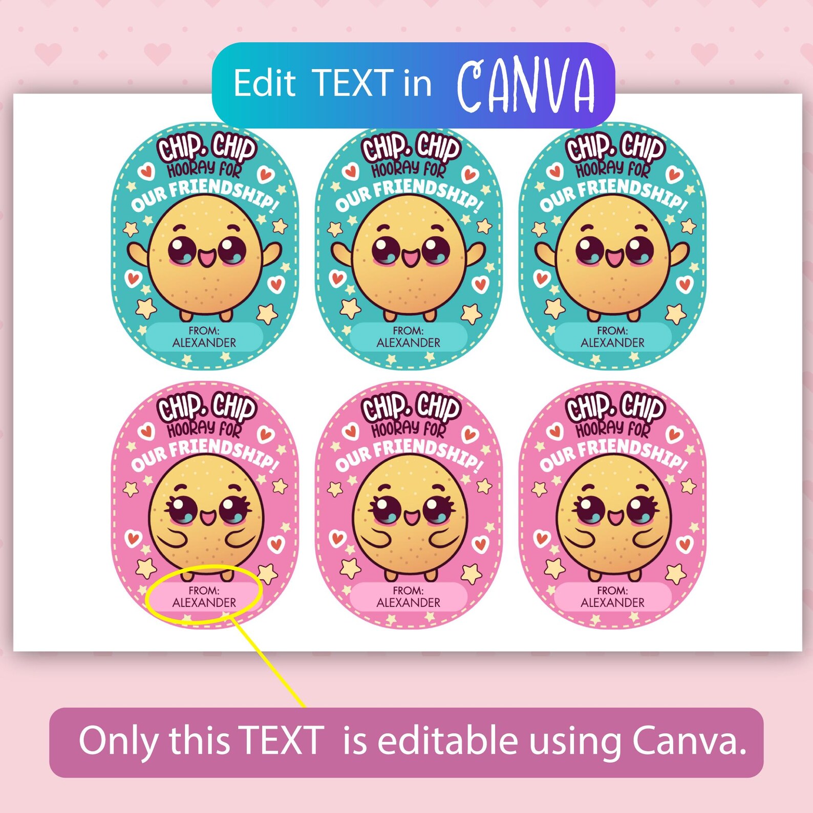 Printable Valentine Chip Snack Labels for Kids, Editable Pringles Tags ...