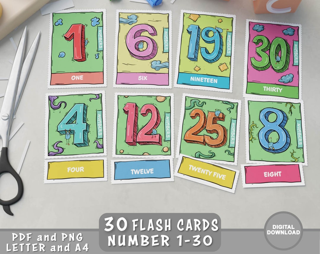 Printable Preschool Flashcards Numbers 1-30 Vibrant Colors Two Sets ...
