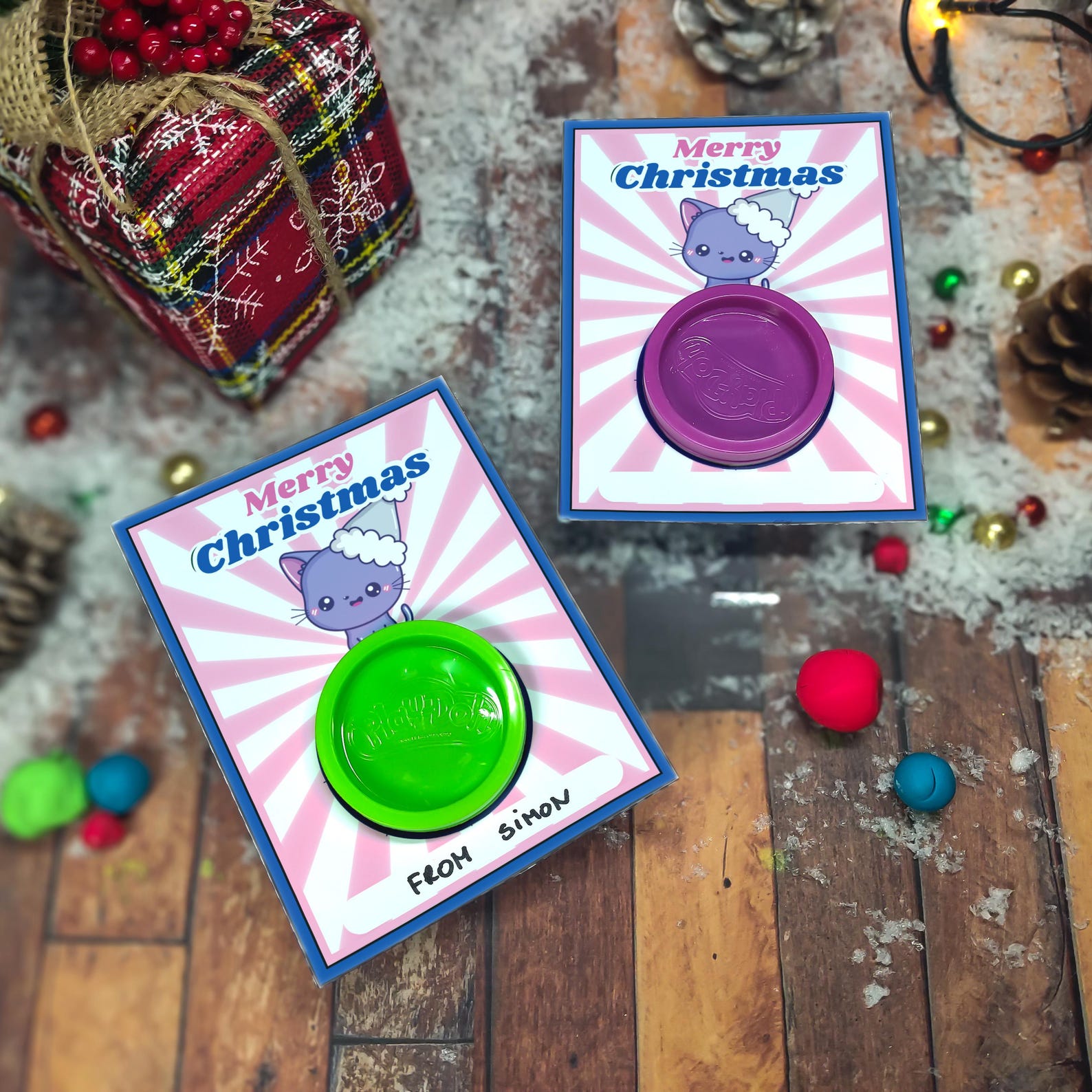 Blank Christmas Play-doh Holder, Cute Cat, Girl and Boy Xmas, Printable ...
