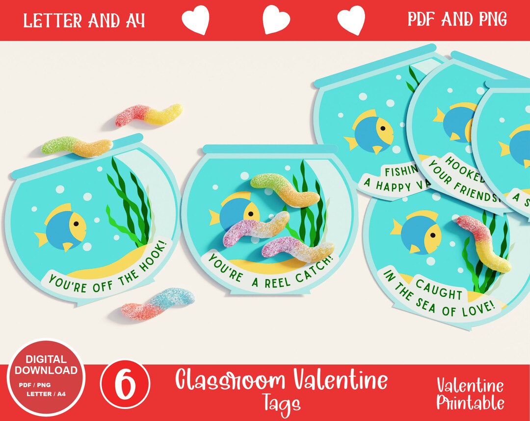 Jelly Fish and Worms Valentine Labels, Printable Jelly Fish and Worms ...