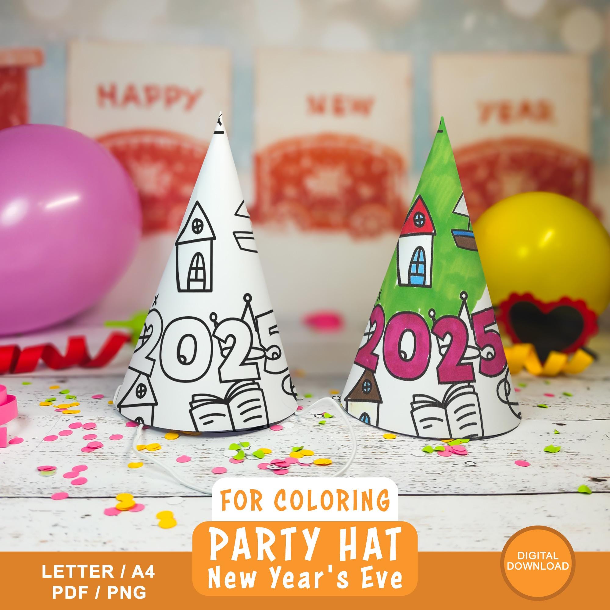 Coloring DIY Kids New Year's Eve Party Hat Printable Craft for ...