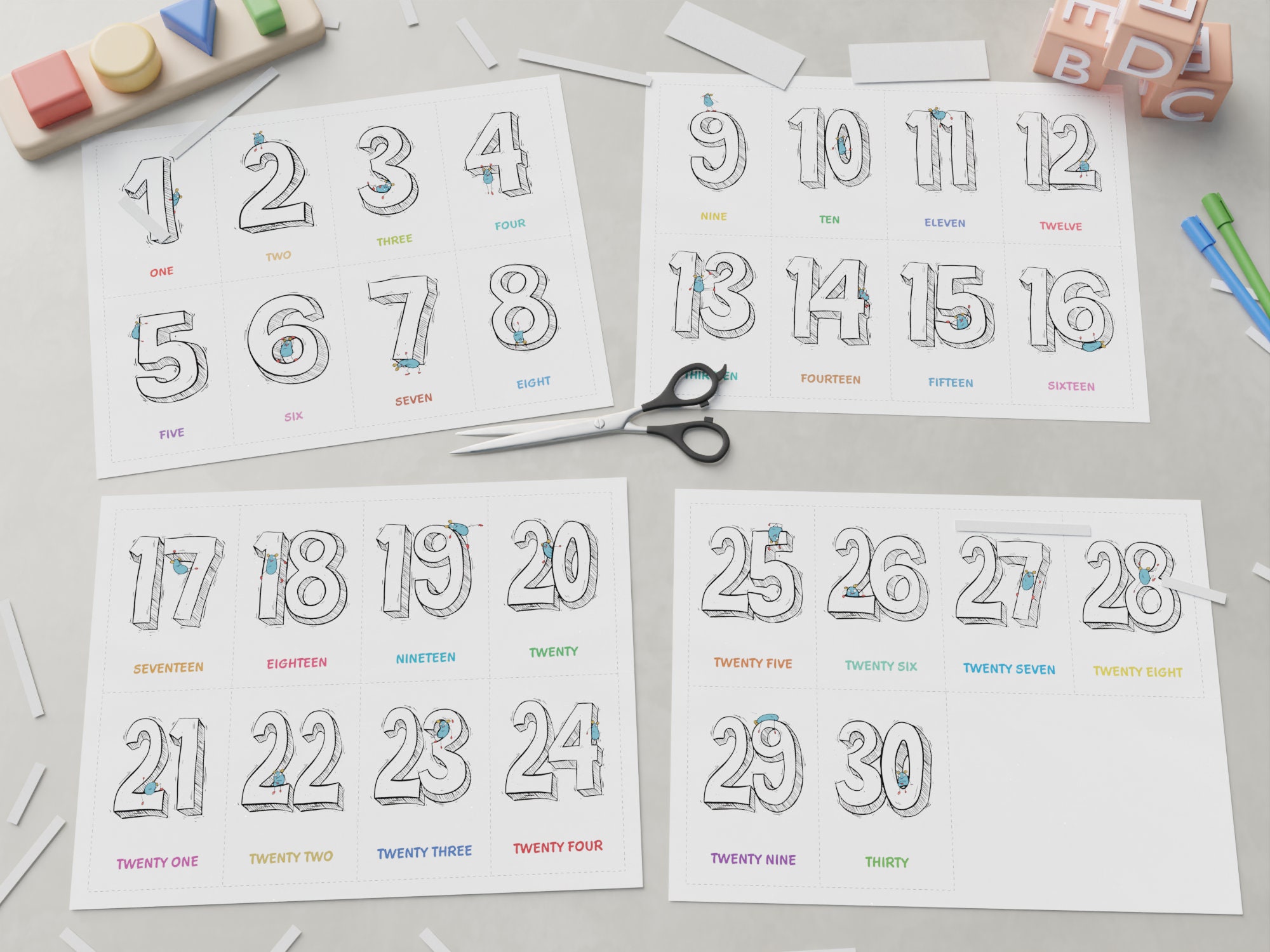 Printable Preschool Flashcards Numbers 1-30 for Coloring Numerals - Etsy