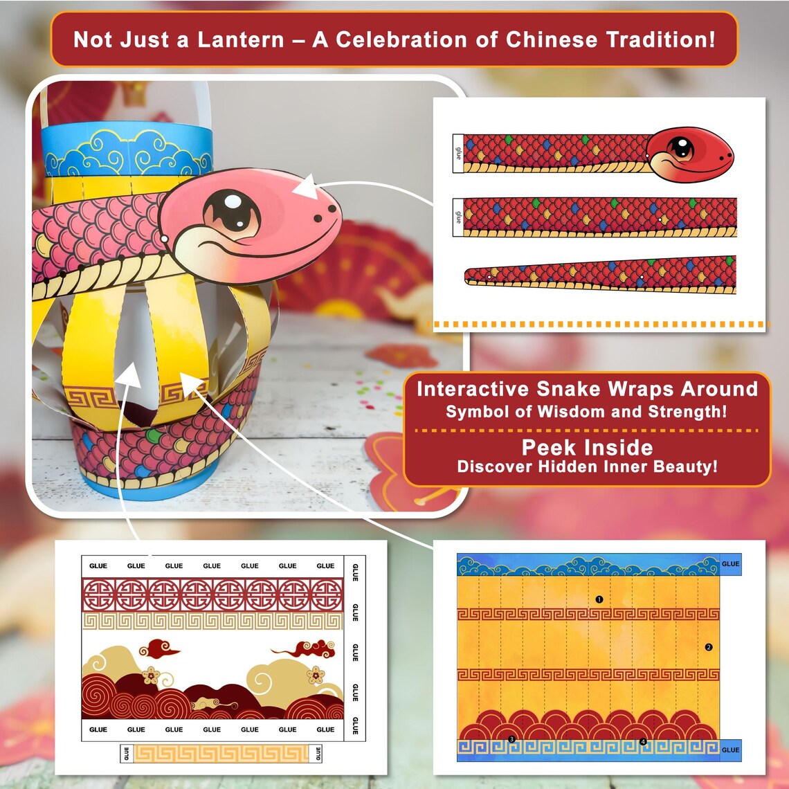 Printable Chinese New Year Paper Lantern Craft Kit, DIY Lantern for ...