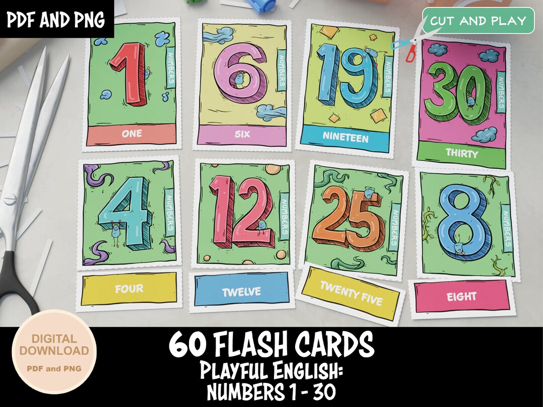Printable Preschool Flashcards Numbers 1-30 Vibrant Colors - Etsy