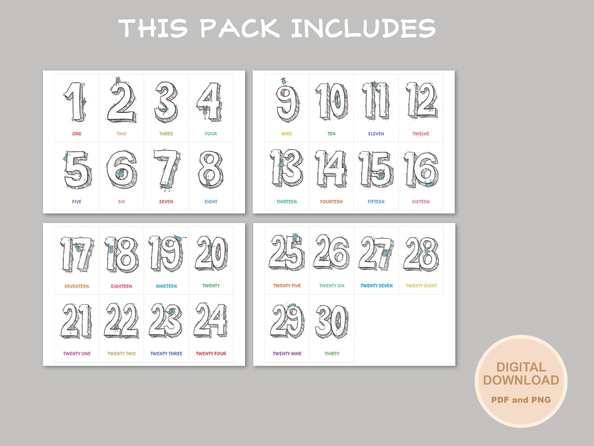 Printable Preschool Flashcards Numbers 1-30 for Coloring Numerals - Etsy