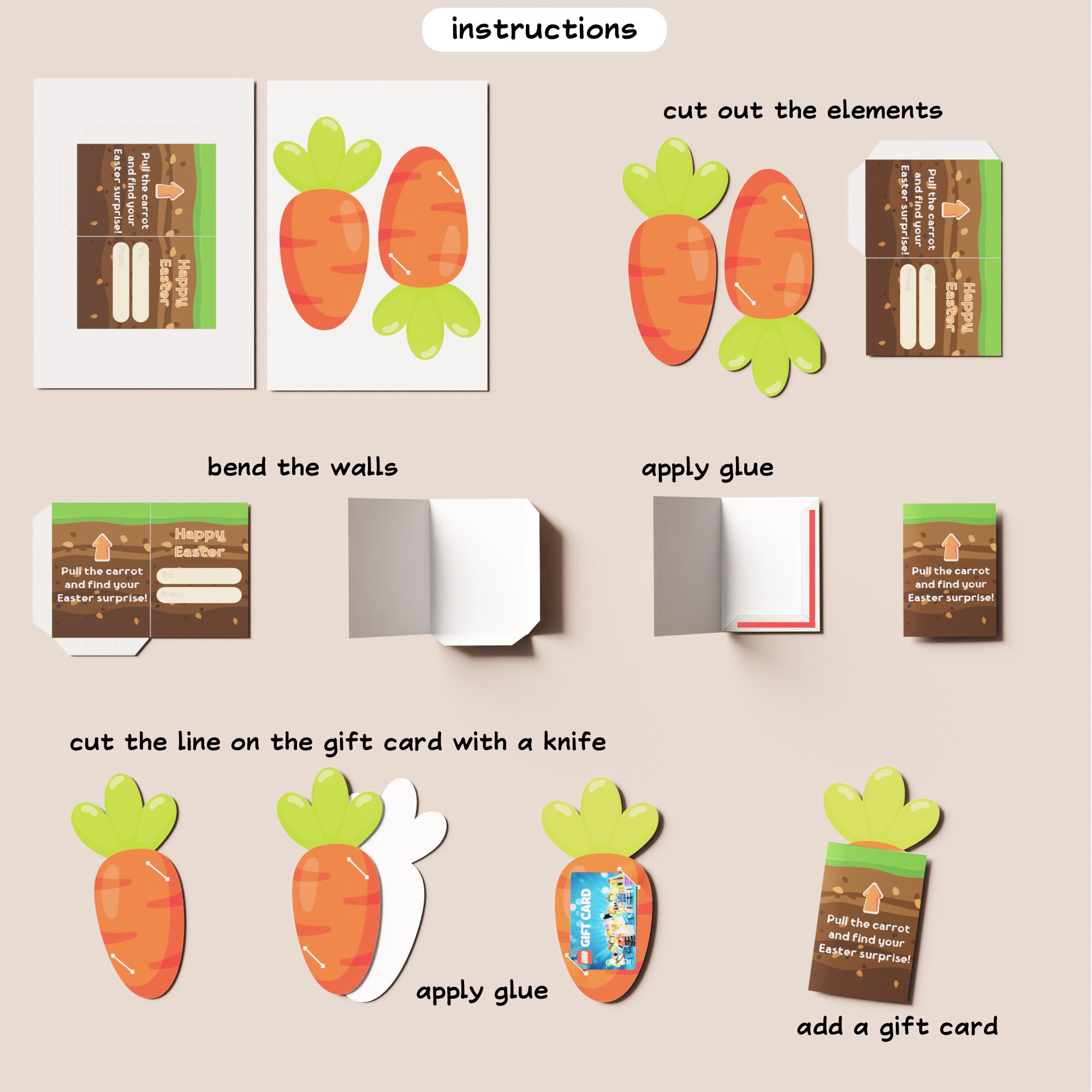 Easter Bunny Gift Card Holder Printable Foldable Card With Sweet Easter ...