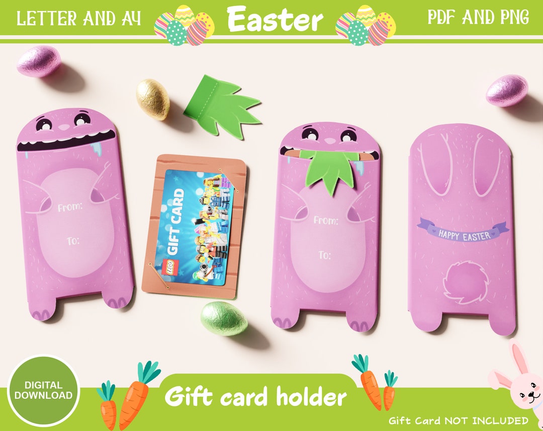Easter Bunny Gift Card Holder Printable Foldable Card With Sweet Easter ...
