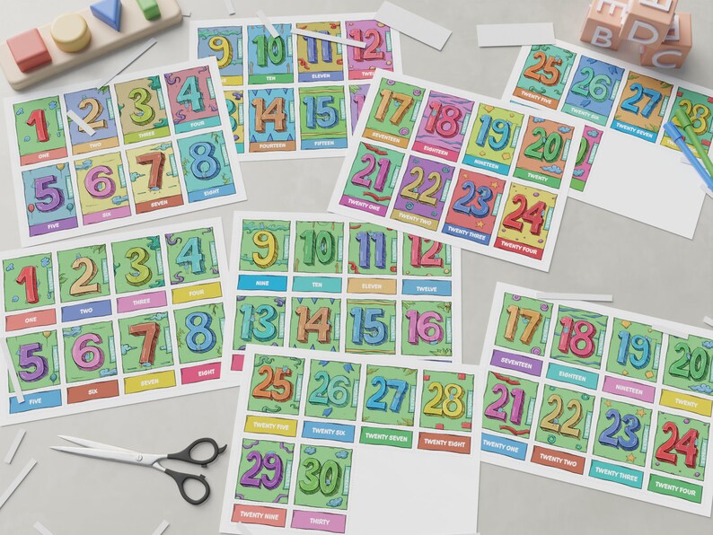 Printable Preschool Flashcards Numbers 1-30 Vibrant Colors Two Sets ...
