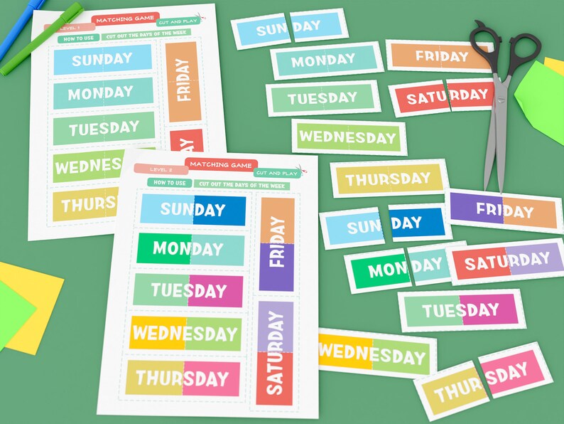 Days of the Week Flashcards Printable, Days of the Week, Match Days ...