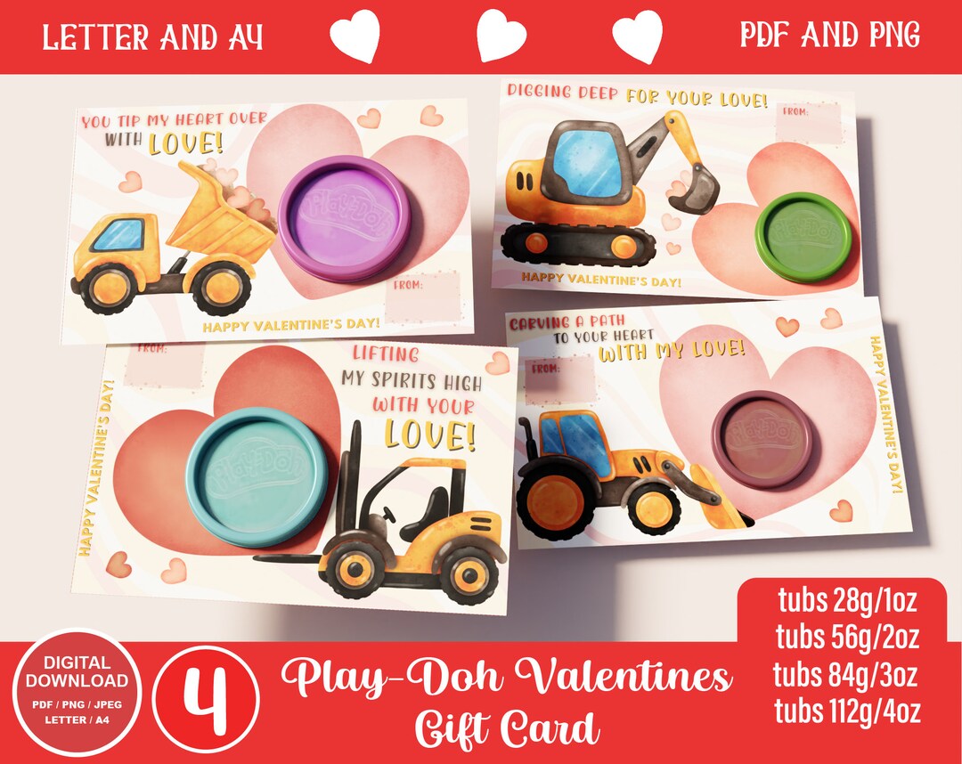 Play-doh and Truck Themed Valentine's Cards, Unique Play-doh ...
