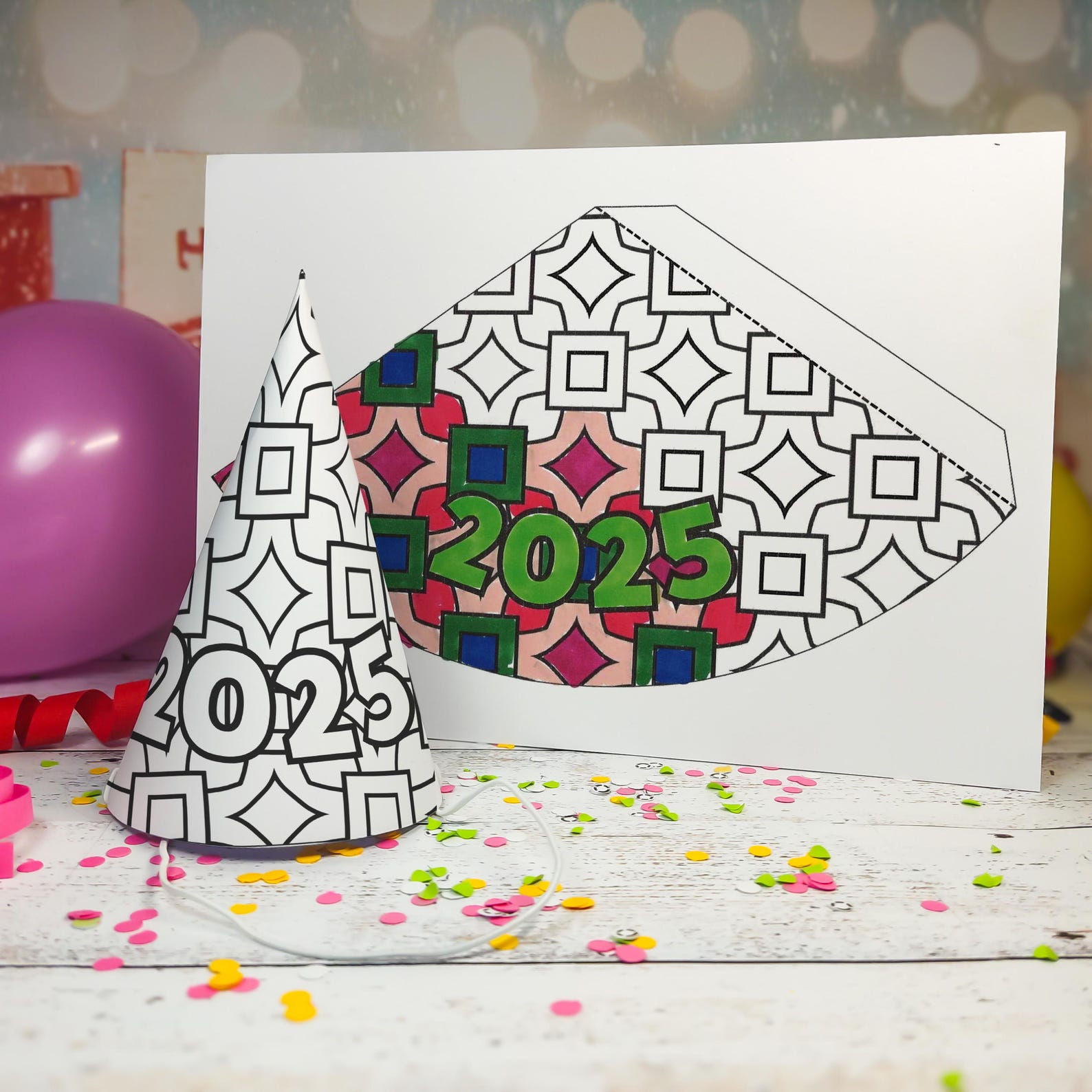 Coloring DIY Kids New Year's Eve Party Hat Printable Craft for ...