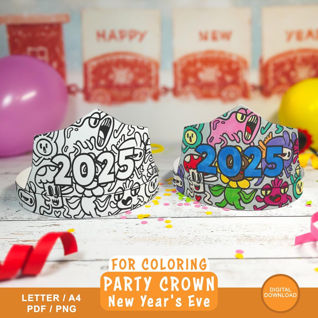 Coloring DIY Kids New Year's Eve Party Hat Printable Craft for ...