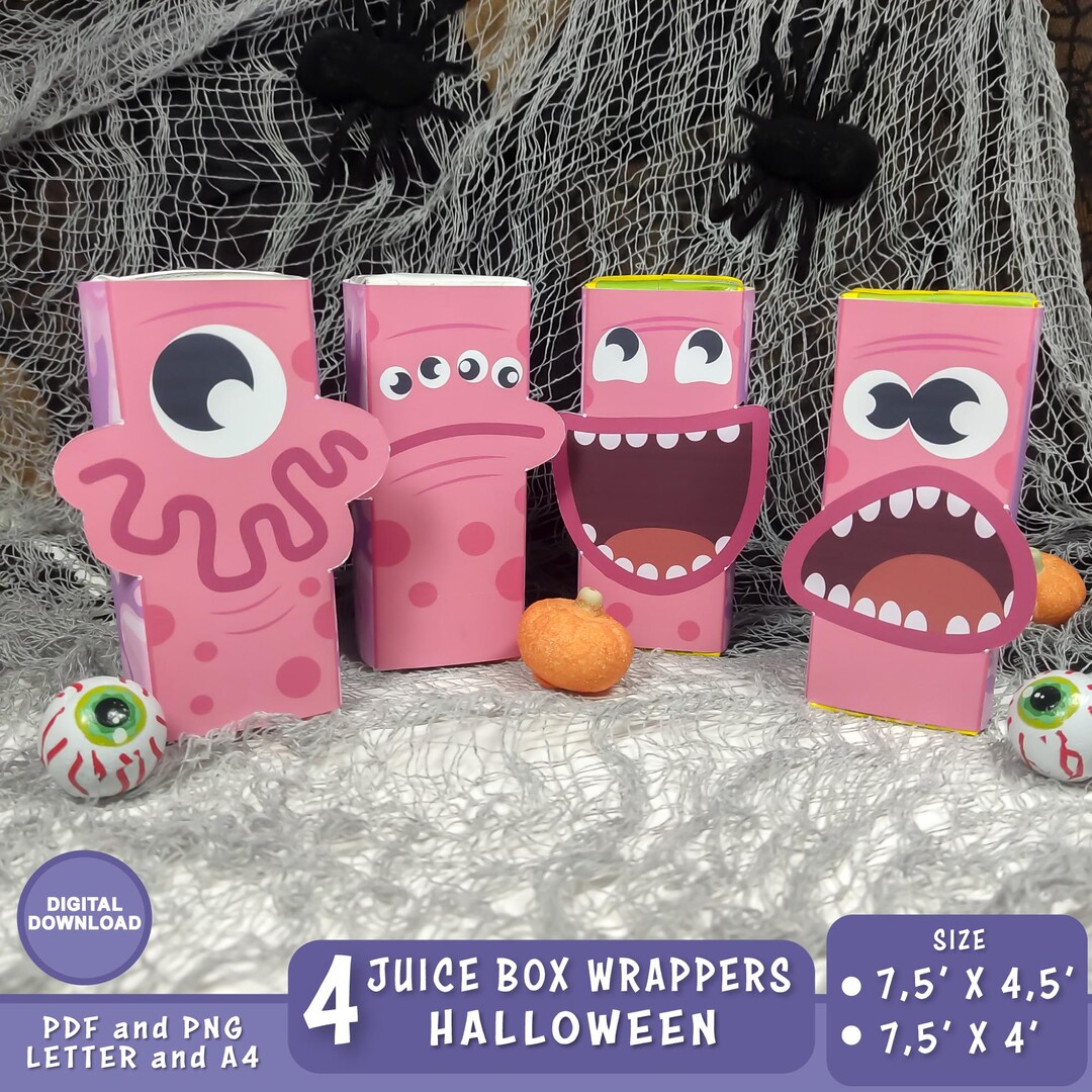 Halloween Juice Box Wrappers, Monsters, Juice Labels, Halloween Party ...