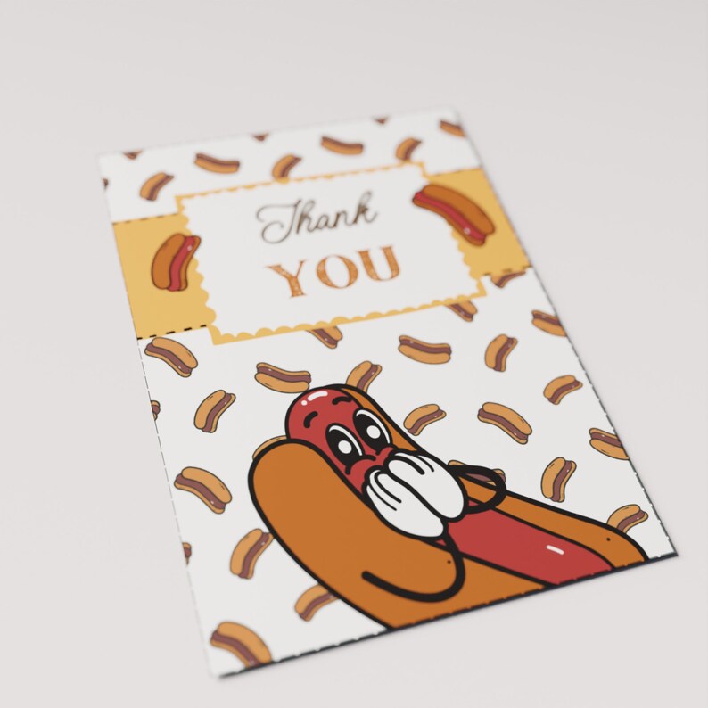 Thank You Card, Party First Birthday, Hot Dog Birthday, BBQ Party, Hot ...