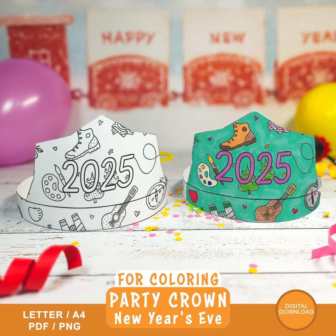 Coloring DIY Kids New Year's Eve Party Hat Printable Craft for ...