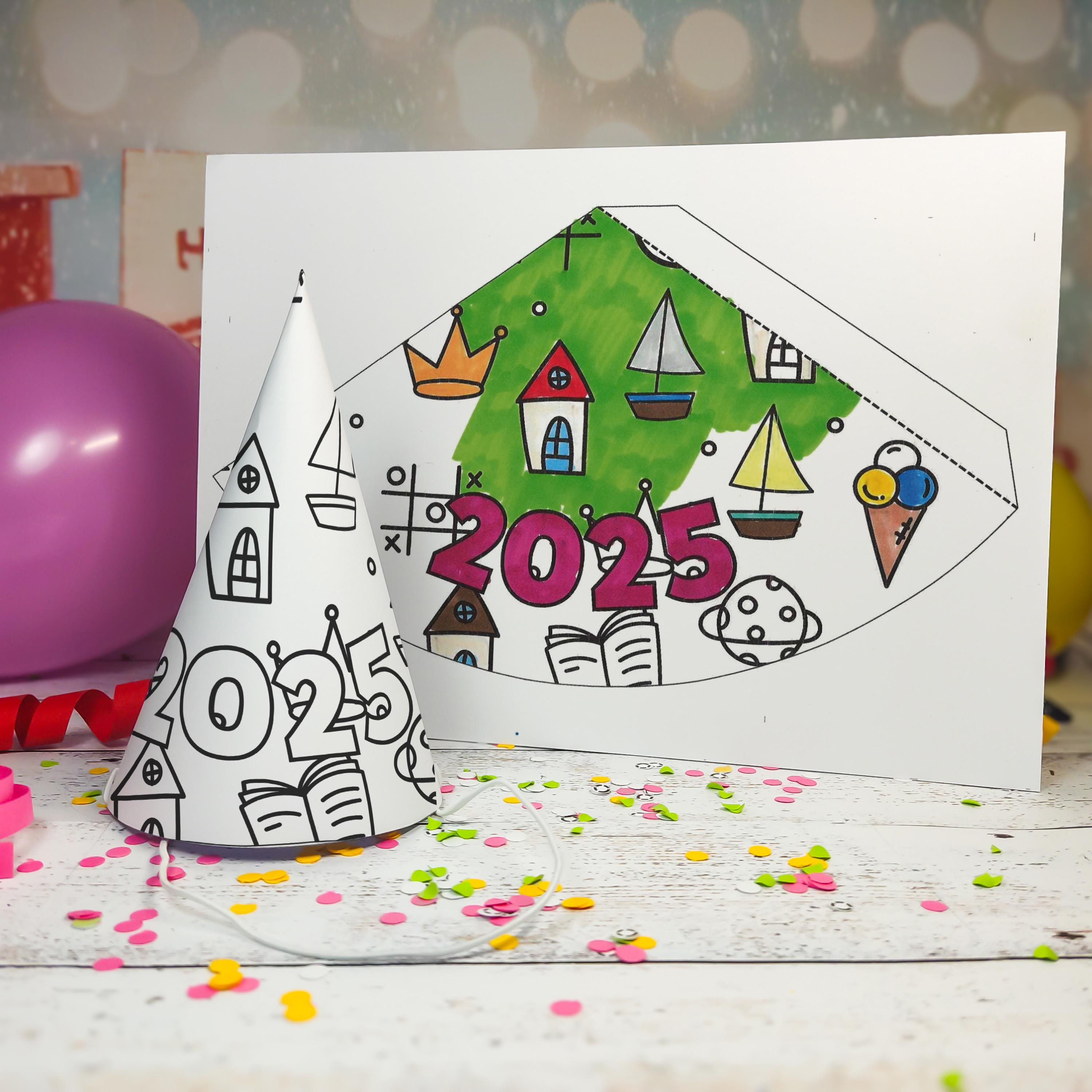 Coloring DIY Kids New Year's Eve Party Hat Printable Craft for ...