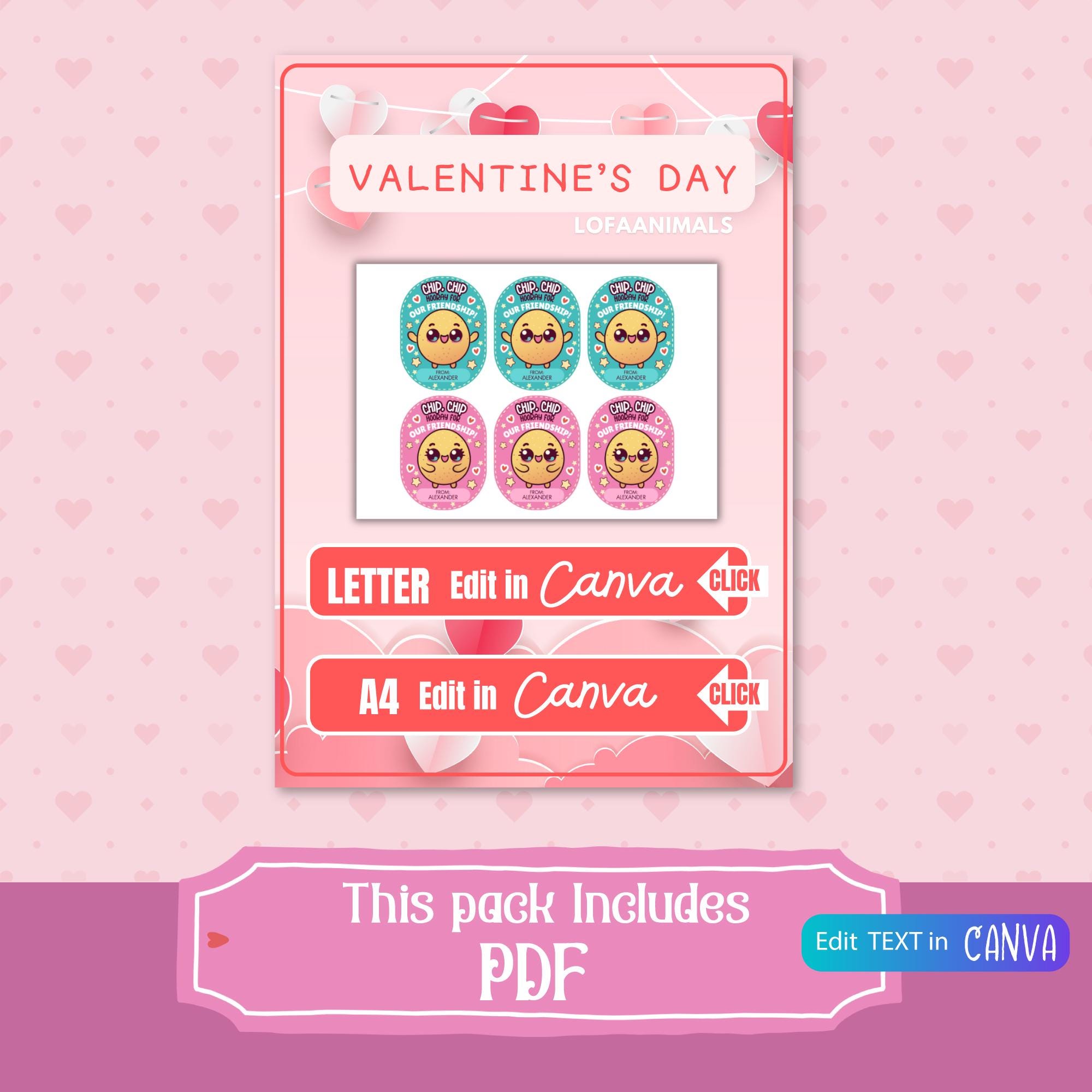 Printable Valentine Chip Snack Labels for Kids, Editable Pringles Tags ...