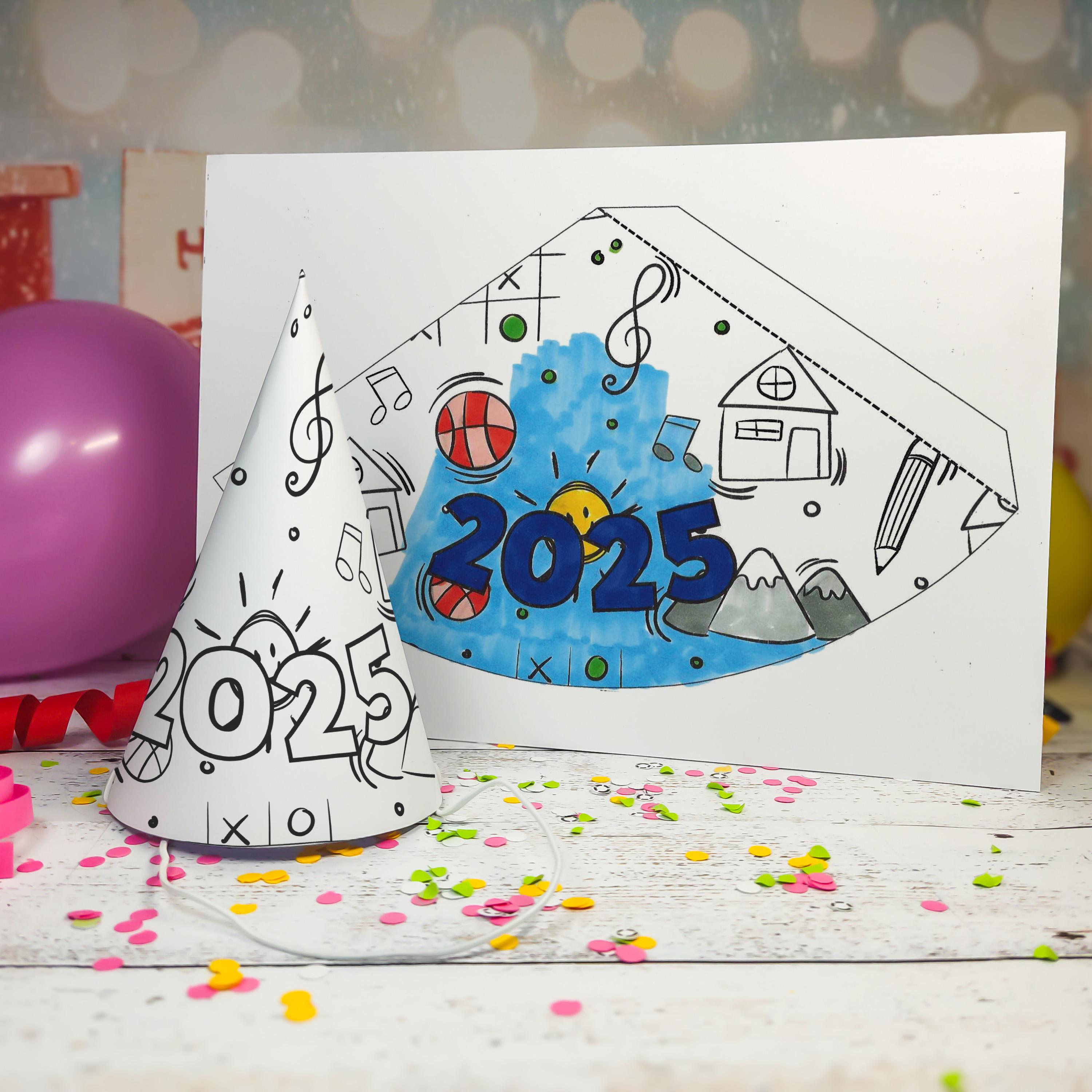 Coloring DIY Kids New Year's Eve Party Hat Printable Craft for ...