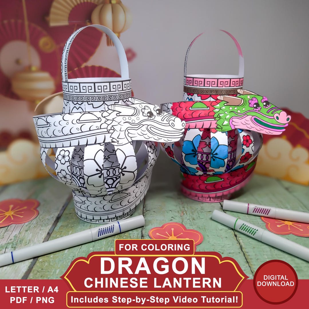 Coloring Chinese New Year Paper Lantern Craft Kit, Printable DIY ...