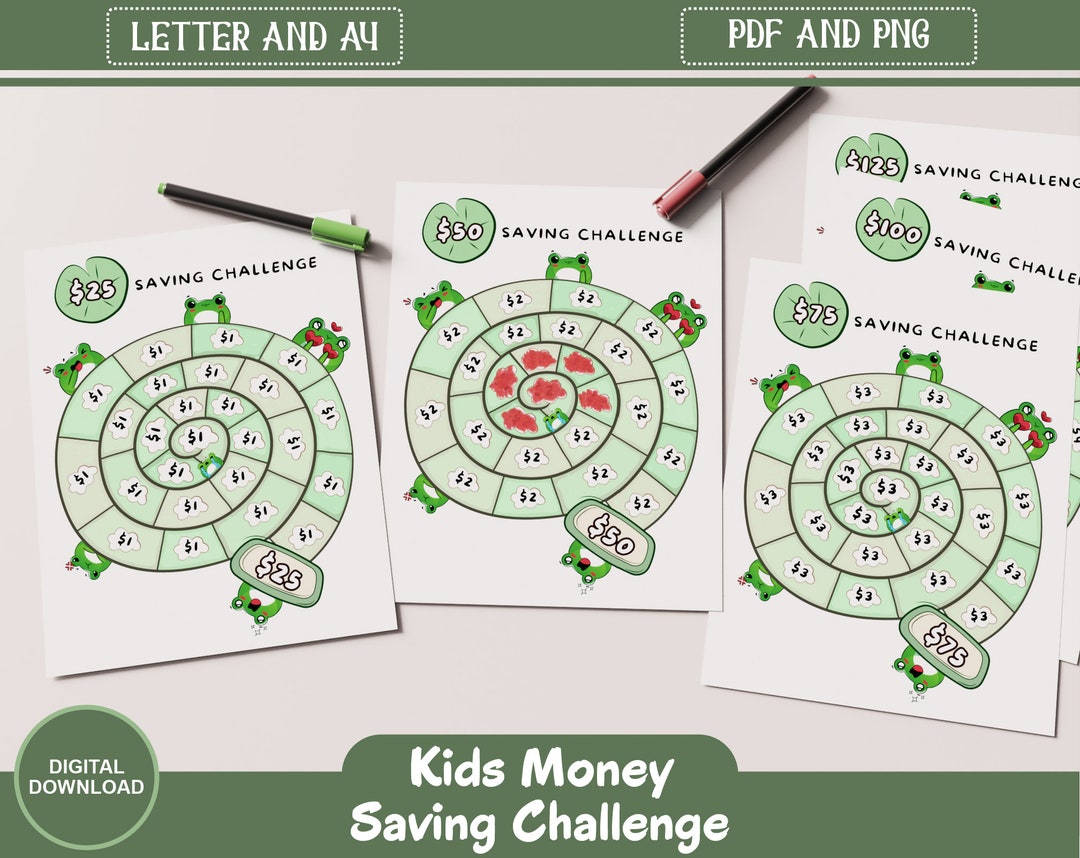 Kids' Money Saving Challenge Mini Savings Tracker Printables, Fun Kids ...
