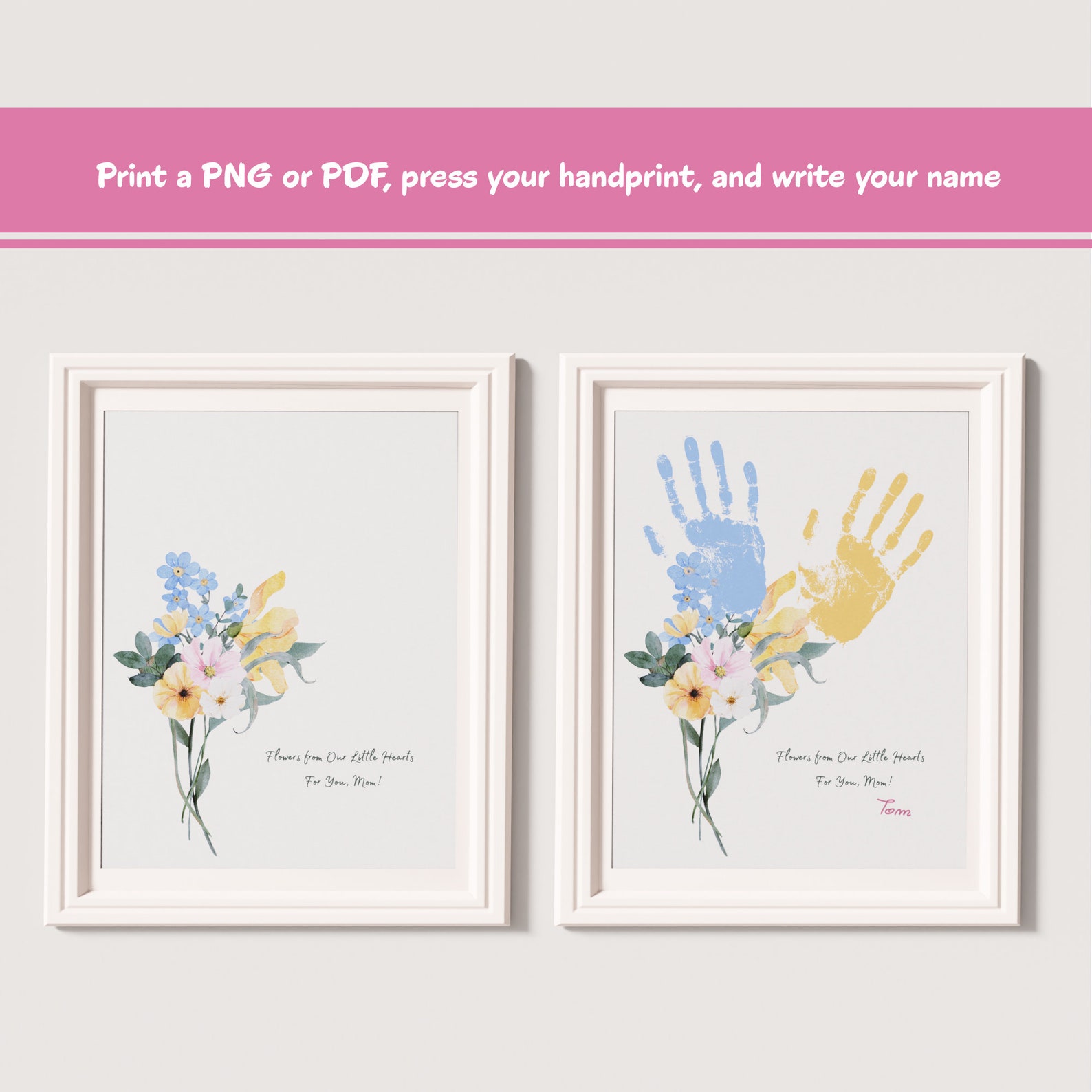 Mother's Day Handprint Art Print Floral Bouquet Keepsake for Mom ...