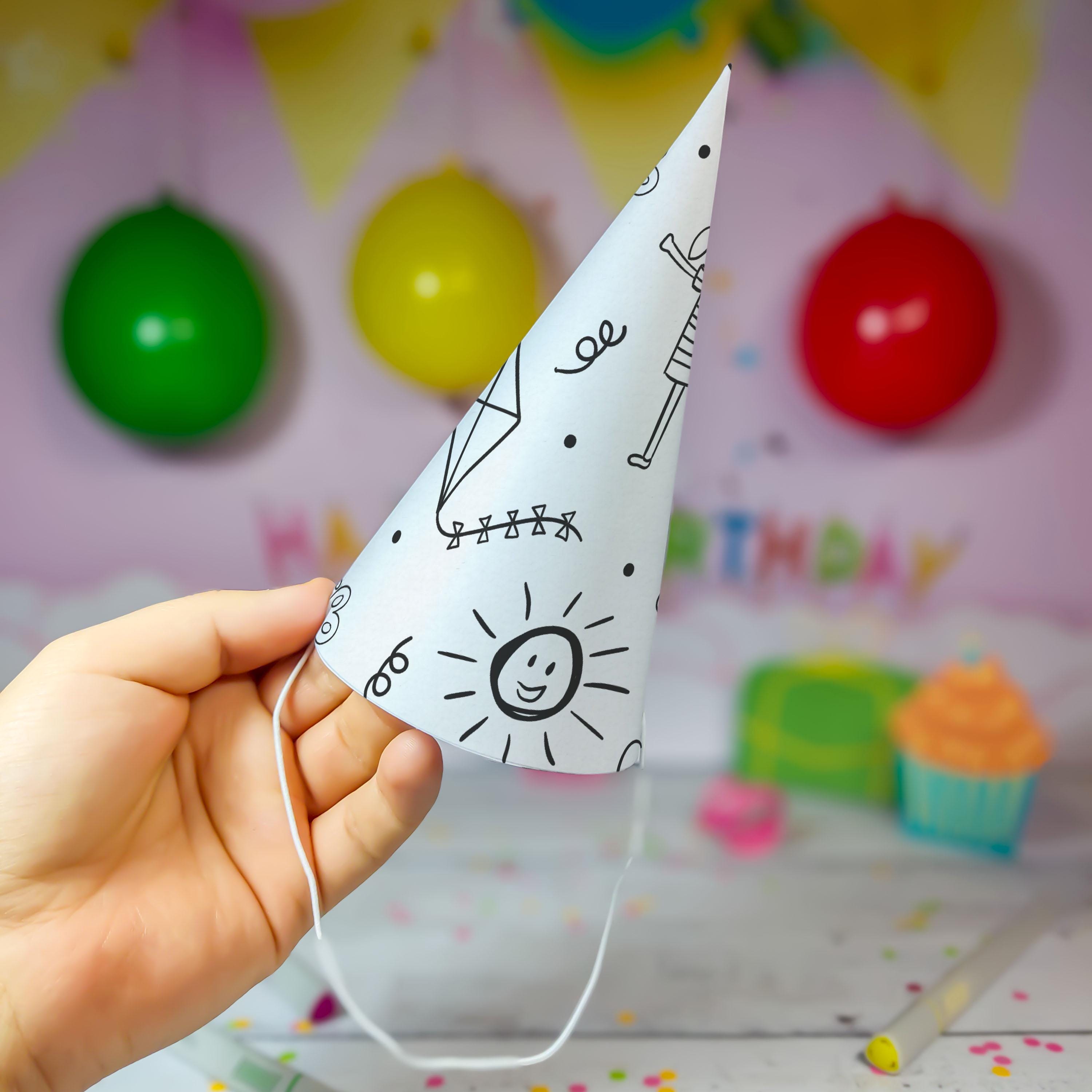Coloring DIY Kids Party Hat, Printable Paper Hat for Coloring, Fun ...