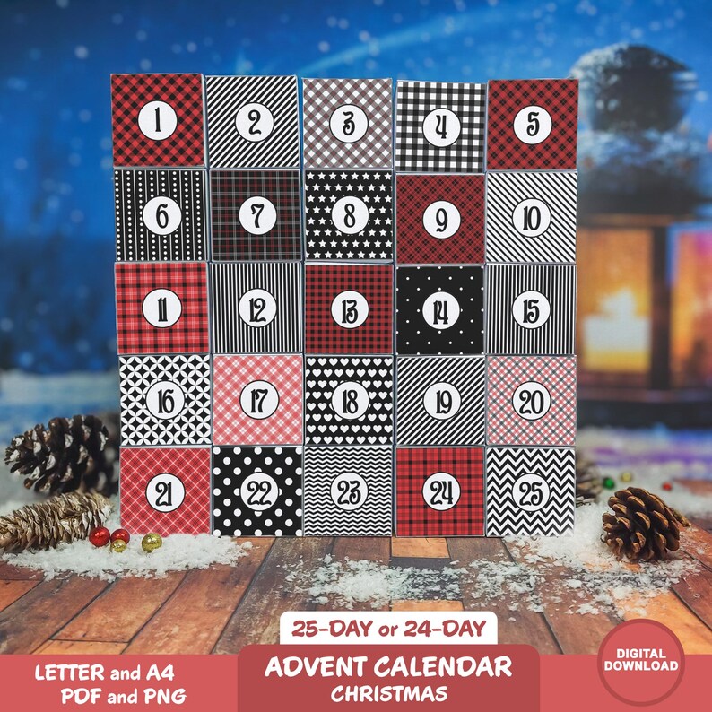 Christmas Box, Advent Calendar for Kids Black & Red Pattern Box ...