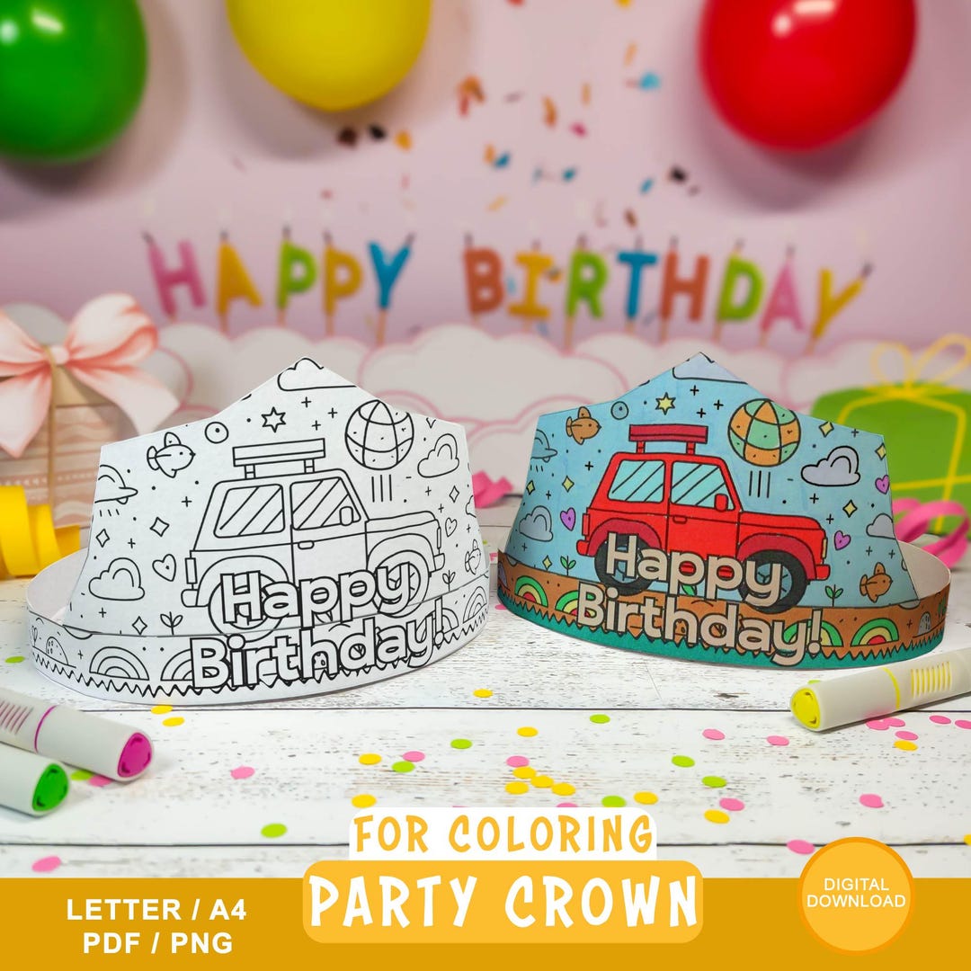 Coloring DIY Kids Party Crown, Printable Paper Hat for Coloring, Fun ...