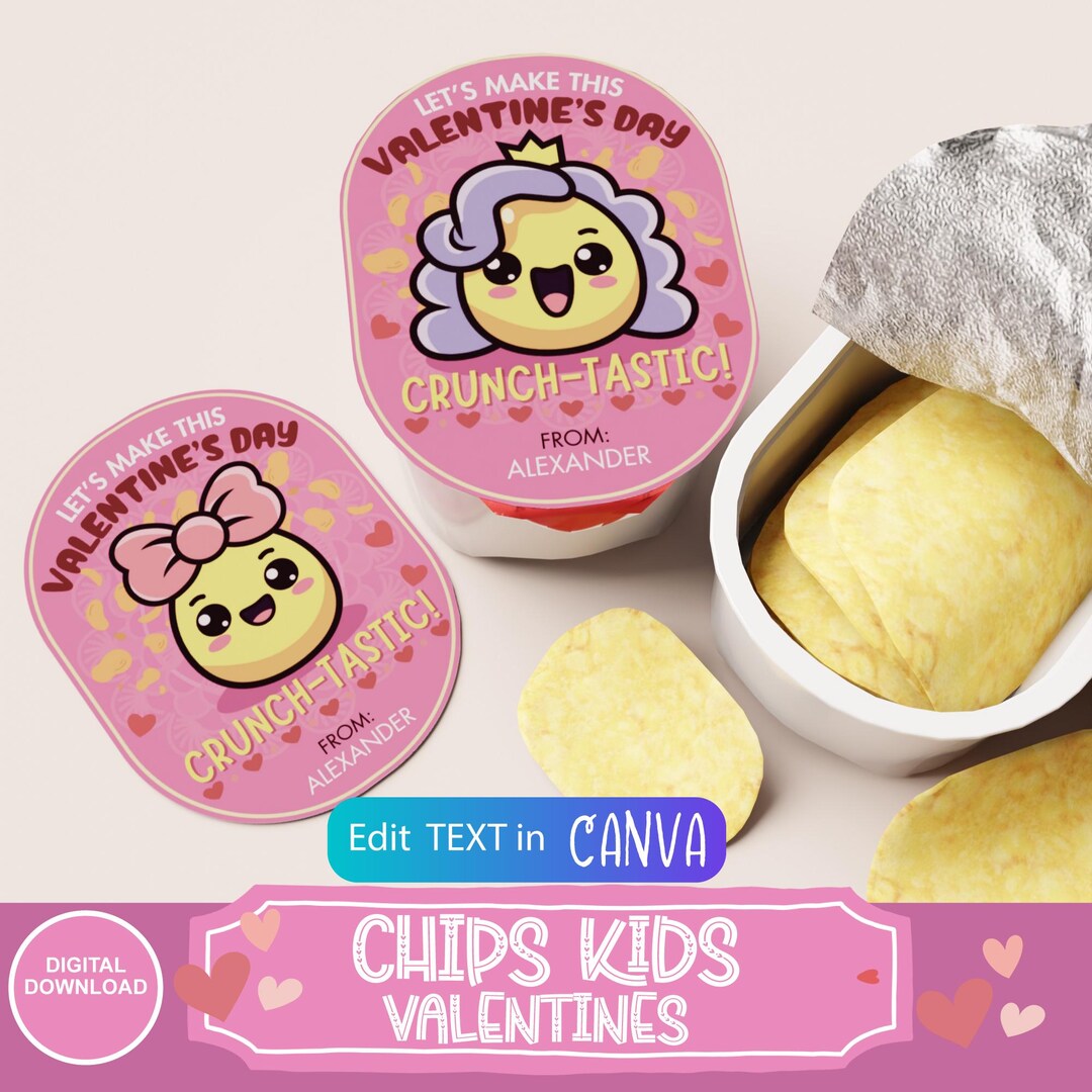 Printable Valentine Chip Snack Labels for Kids, Editable Pringles Tags ...
