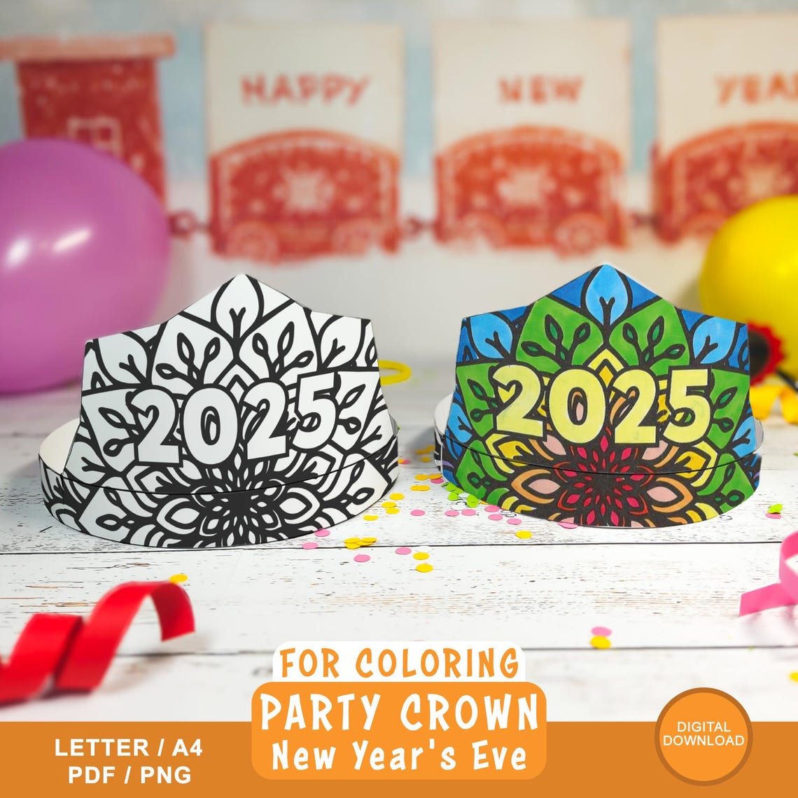 Coloring DIY Kids New Year's Eve Party Hat Printable Craft for ...