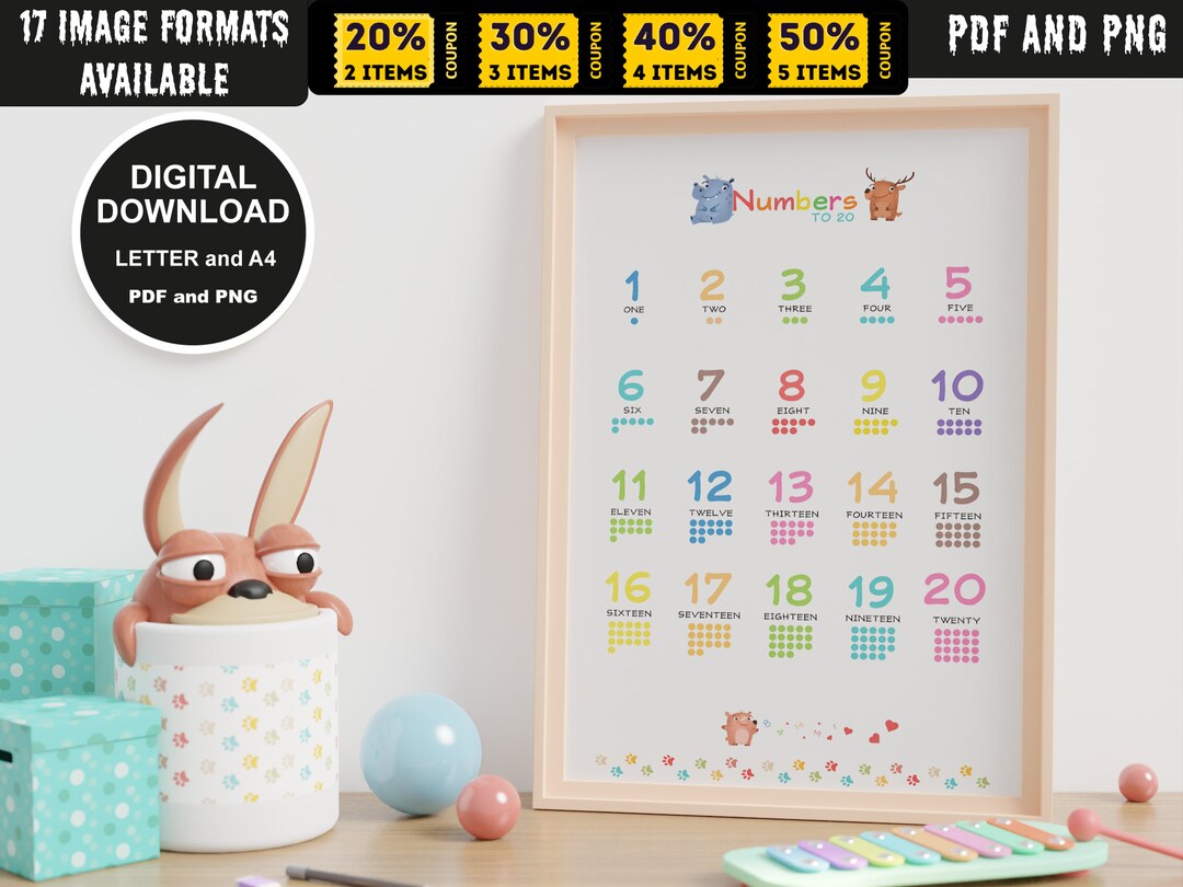 Count to 20 Printable Rainbow Numbers 1-20 Classroom Poster - Etsy