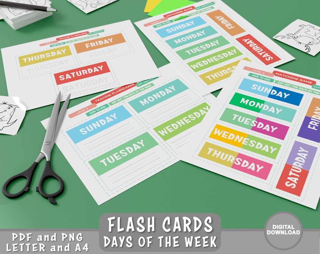 Days of the Week Flashcards Printable, Days of the Week, Match Days ...
