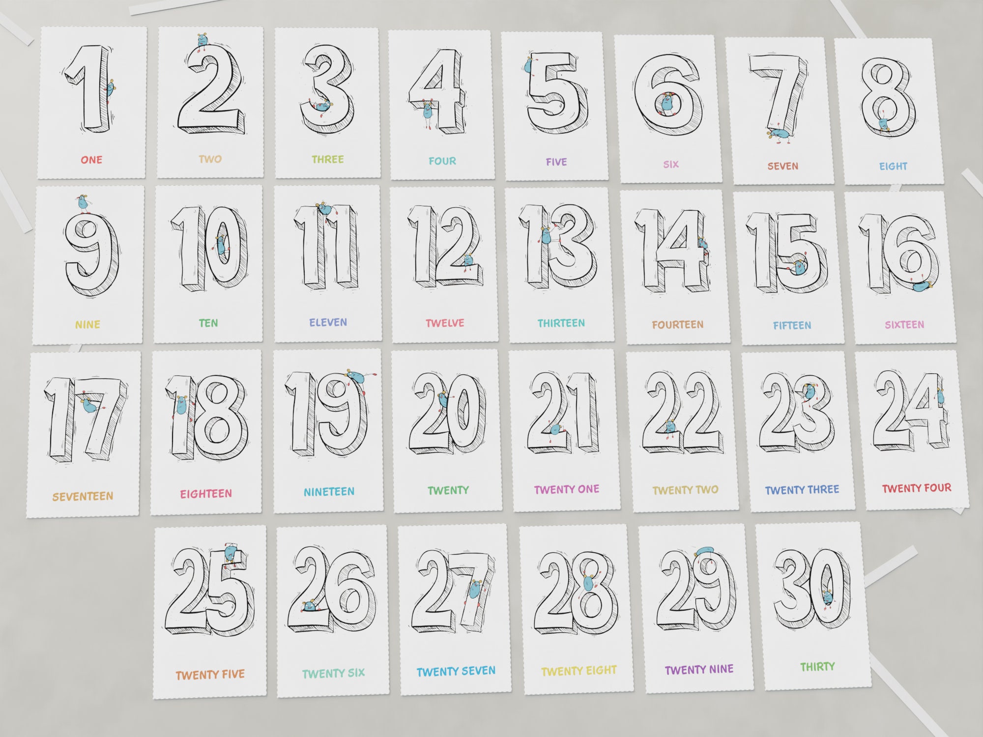 Printable Preschool Flashcards Numbers 1-30 for Coloring Numerals - Etsy