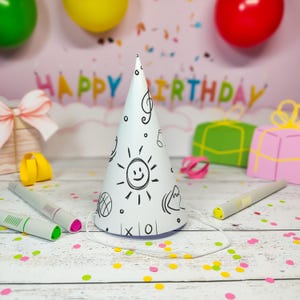Coloring DIY Kids Party Hat, Printable Paper Hat for Coloring, Fun ...