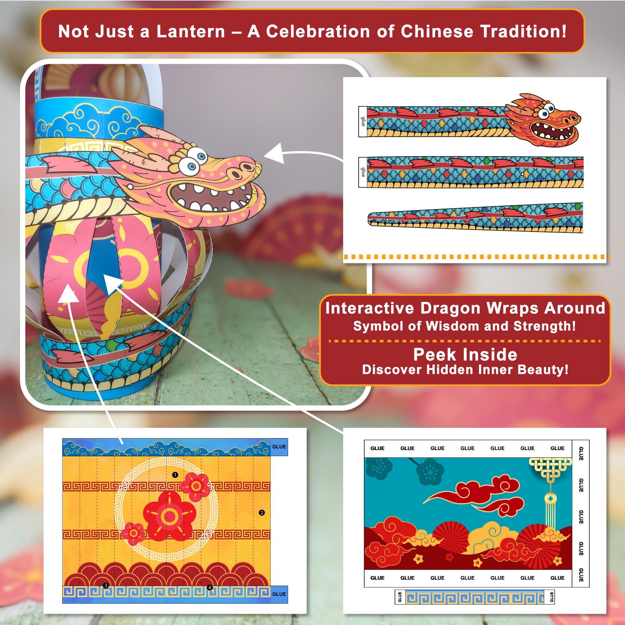 Printable Chinese New Year Paper Lantern Craft Kit, DIY Lantern for ...