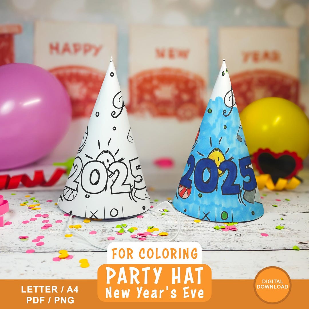 Coloring DIY Kids New Year's Eve Party Hat Printable Craft for ...