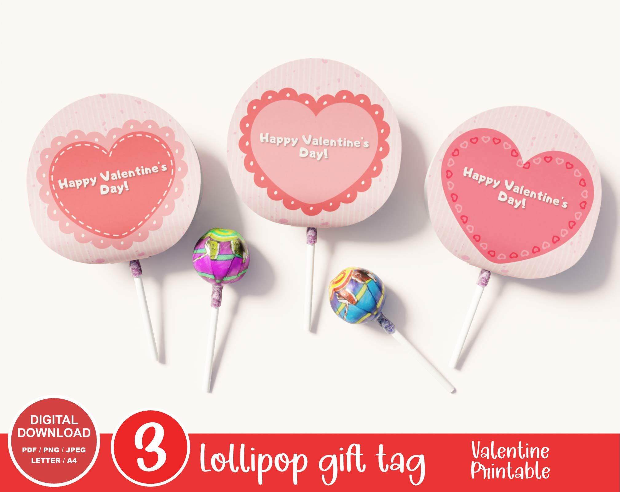 Pink Lollipop Valentine Tags for Kids' Classroom, Delightful DIY ...