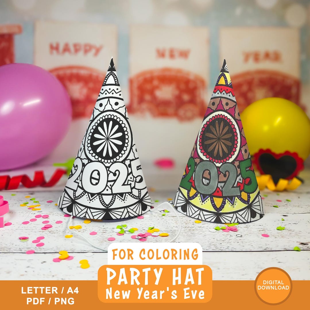 Coloring DIY Kids New Year's Eve Party Hat Printable Craft for ...