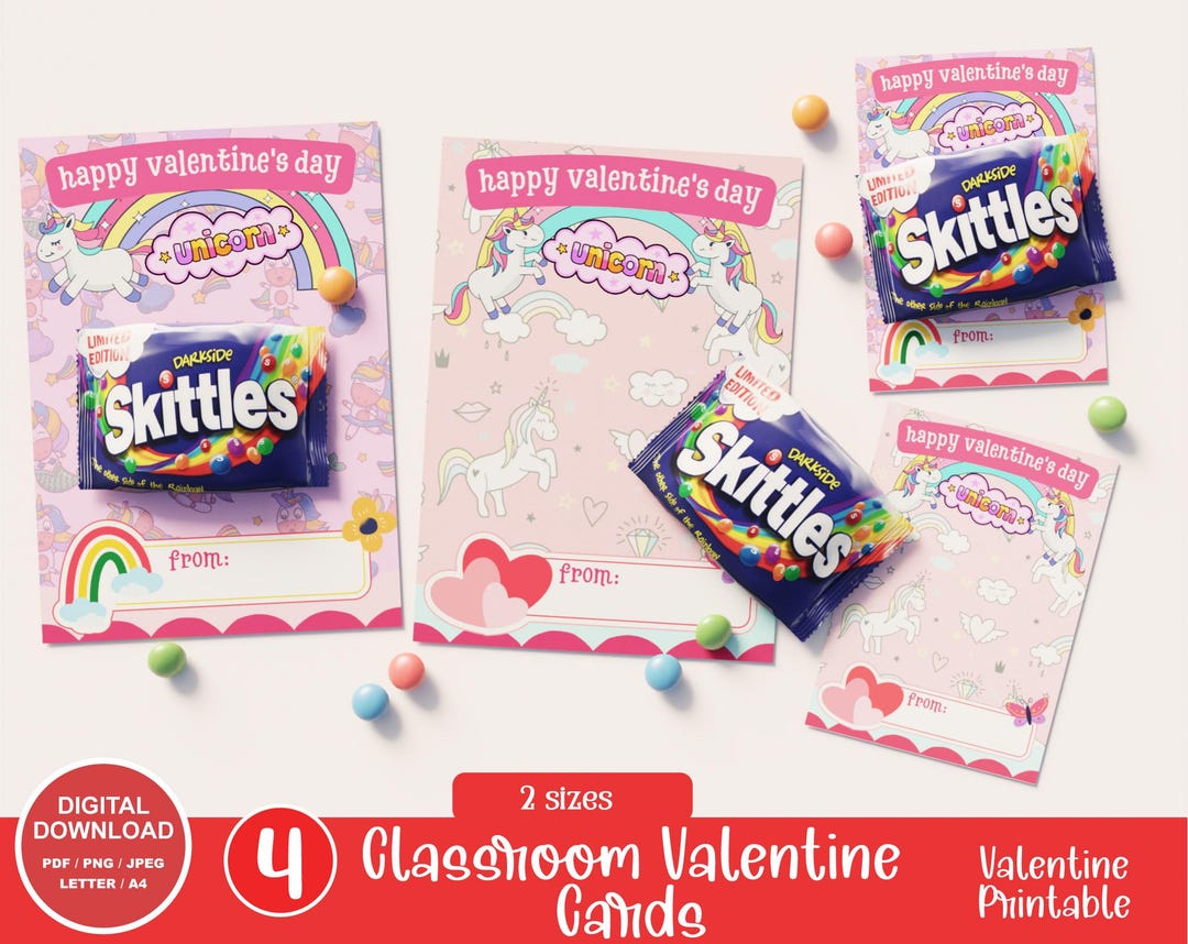 Sweet Rainbow Wishes Printable Skittles-themed Valentine's Cards, Share ...
