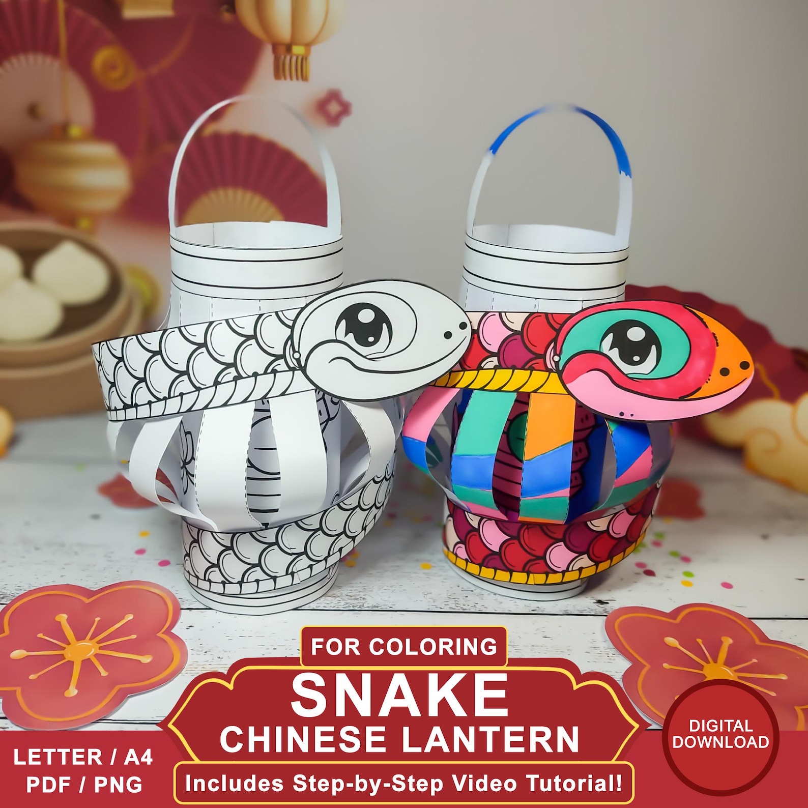 Coloring Chinese New Year Paper Lantern Craft Kit, Printable DIY ...