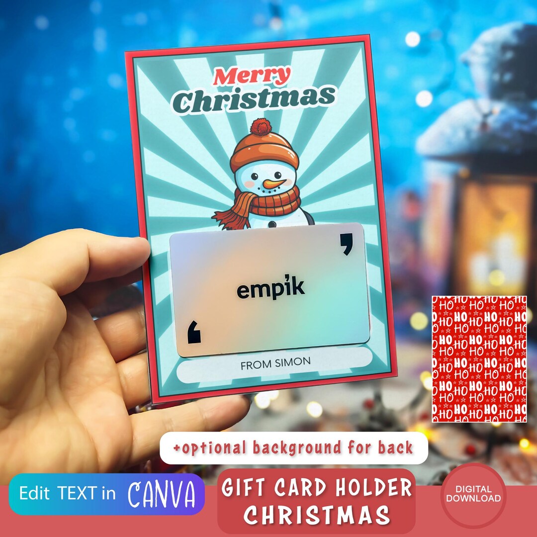 Printable Christmas Gift Card Holder, Cute Xmas Snowman, Card Tag ...
